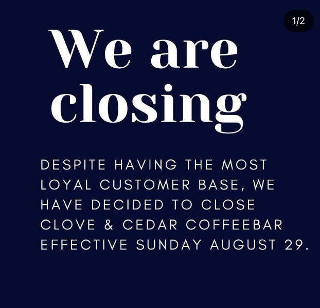 Clove & Cedar Coffeebar Announces Permanent Closure - The MoCo Show