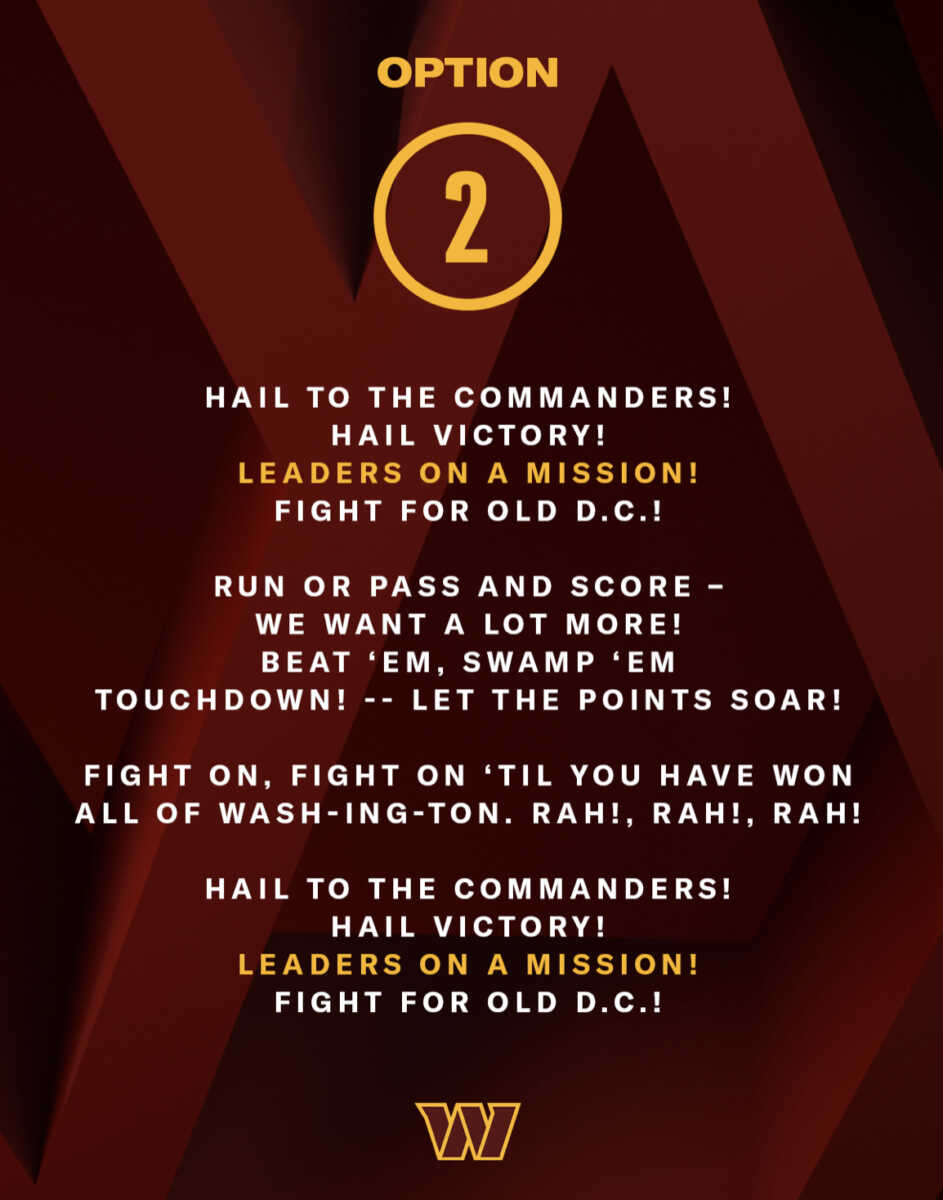 Two Options for Lyrics to Revamped Washington Commanders Fight Song ...